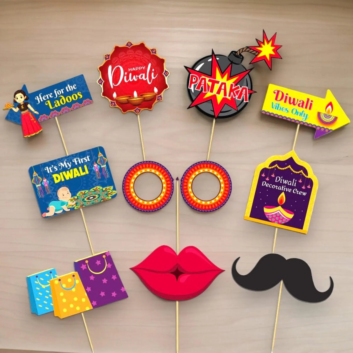 Buy 10 pcs happy diwali photo booth props kit festival o...