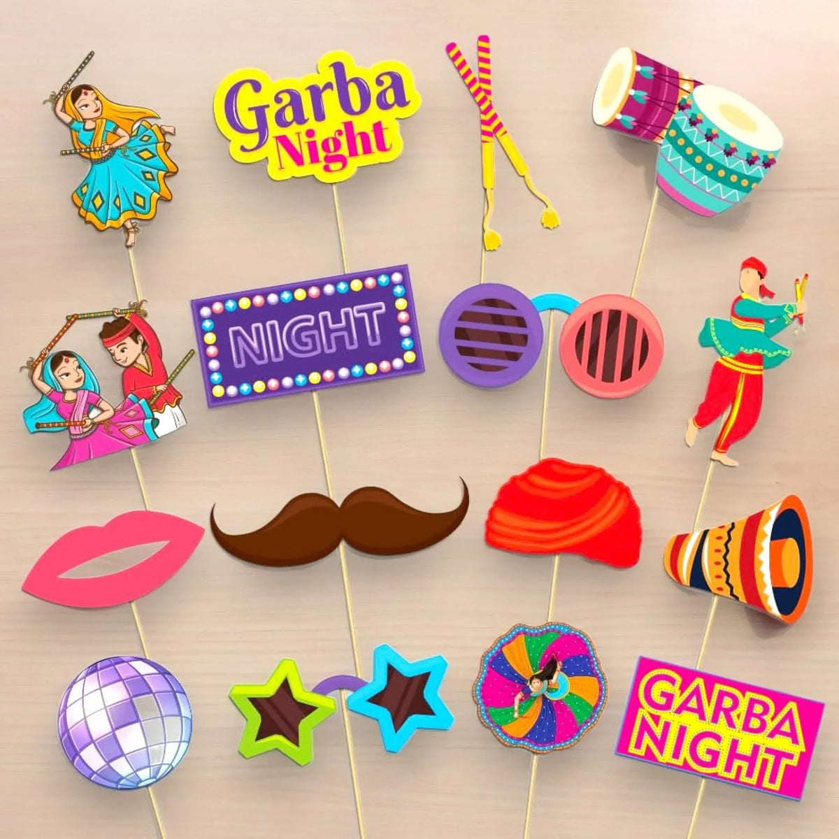 Buy 16 pcs navratri garba night photo booth props kit ga...