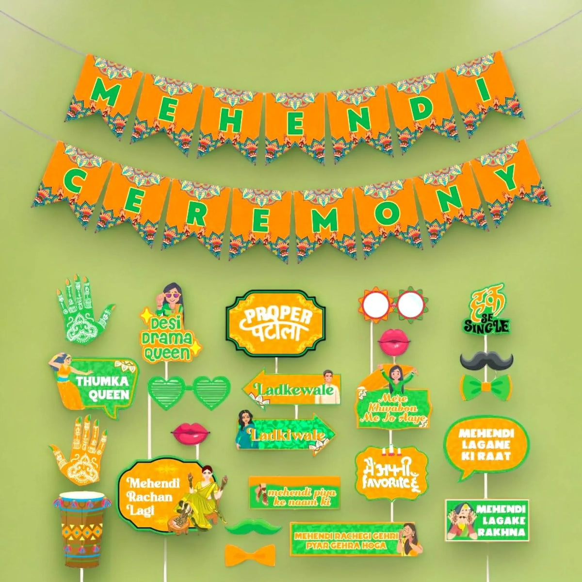 Buy 24 pcs mehendi photo booth party props & 1 pcs m...