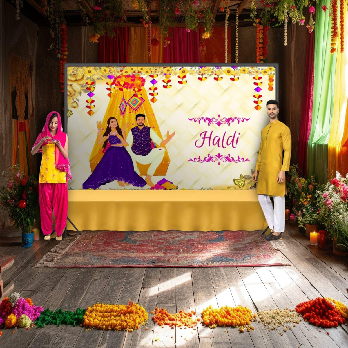 5x8 Feet Haldi Ceremony Backdrop - Wedding Decor - LoveN...