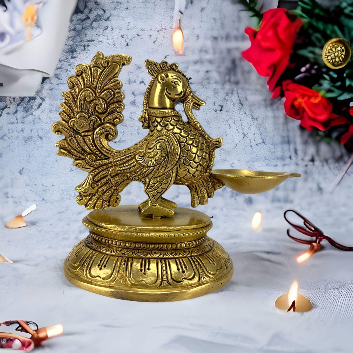Buy brass peacock diya annam deepak idol oil lamp deepam with base for ...