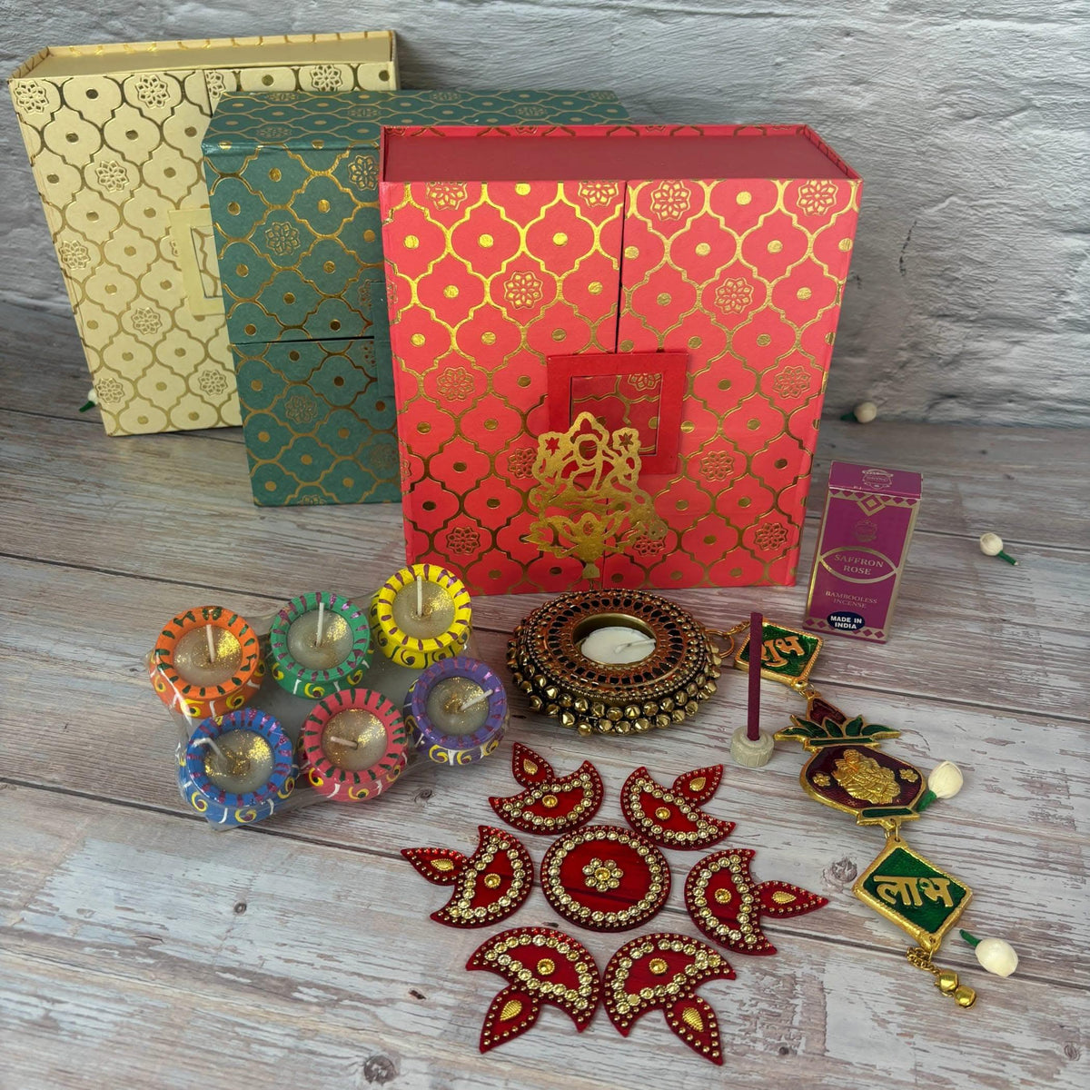 Buy diwali gift hamper indian festival gift box with clay diya shadow ...