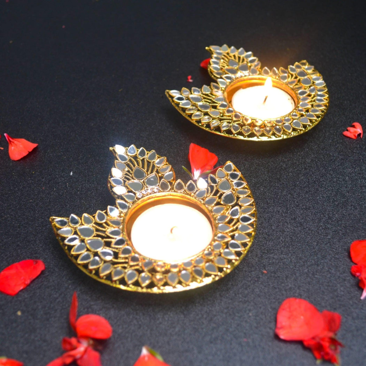 Buy metal diya-shaped candle holder decorative t-light candle holder ...