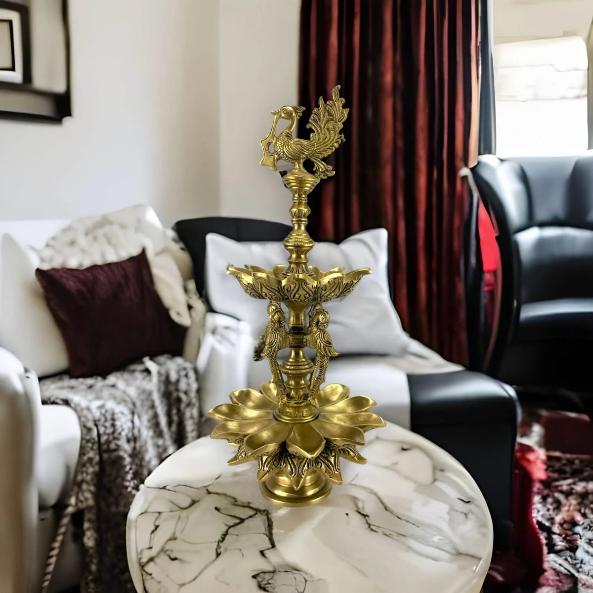 Peacock Brass Oil Tall Diya - Festive Decor - LoveNspire